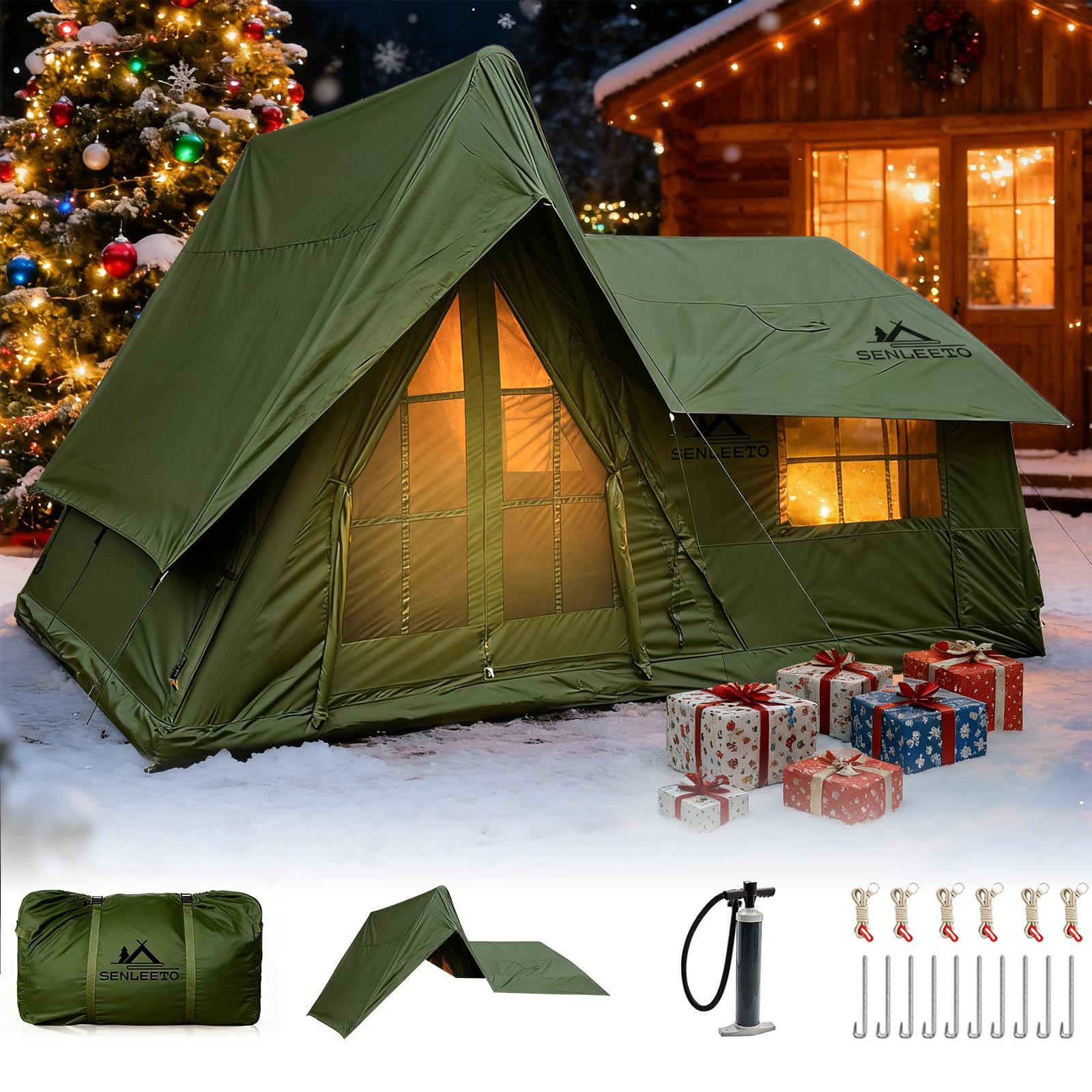 Senleeto™ Forest Cabin: 8-10 Person Inflatable Tent (Green)